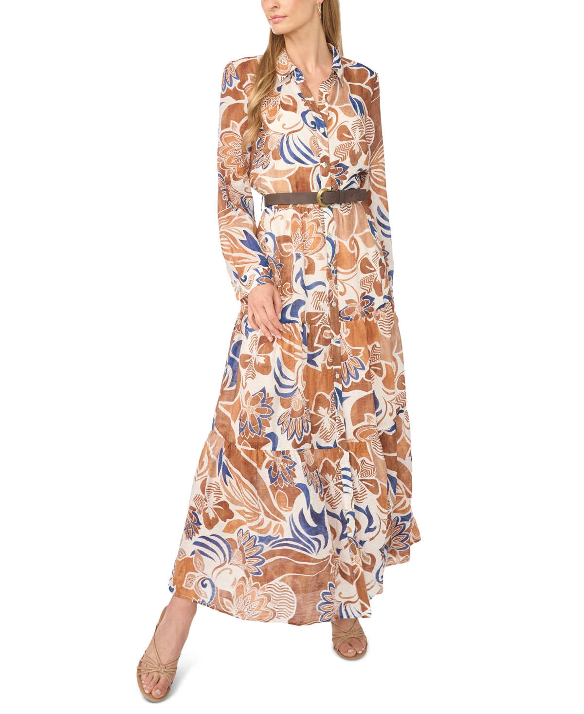 Click here for Msk Womens Floral Tiered Long-Sleeve Dress - Bone... prices