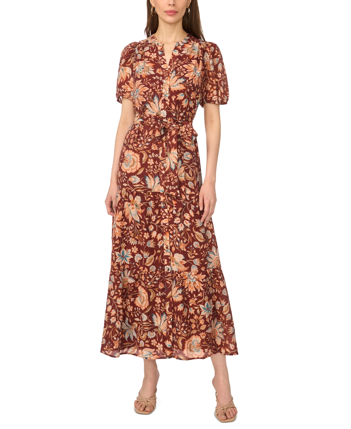 Click here for Msk Womens Puff Sleeve Floral-Print Tiered Maxi Dr... prices