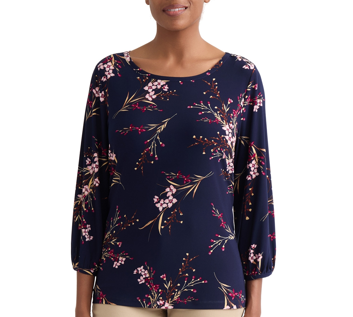 Click here for Jones New York Petite 3/4-Sleeve Scoop Neck Floral... prices