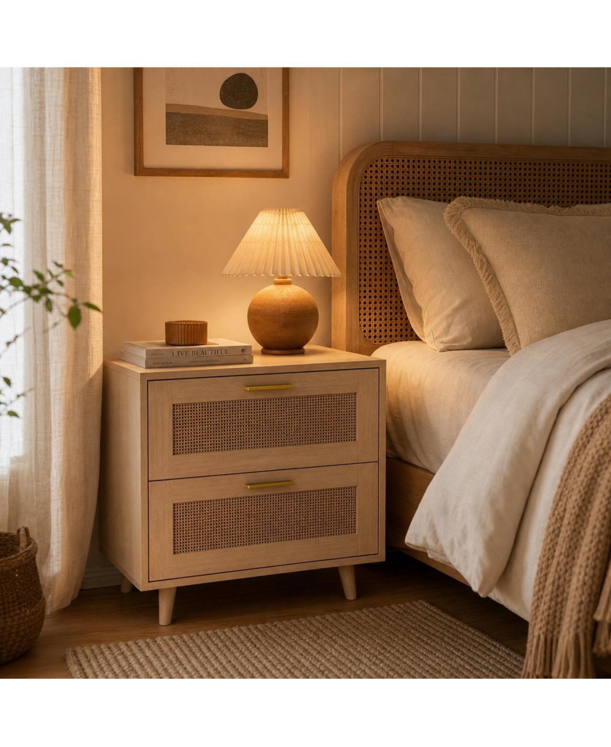 Click here for homfan Rattan Nightstand with Charging Station - 2... prices