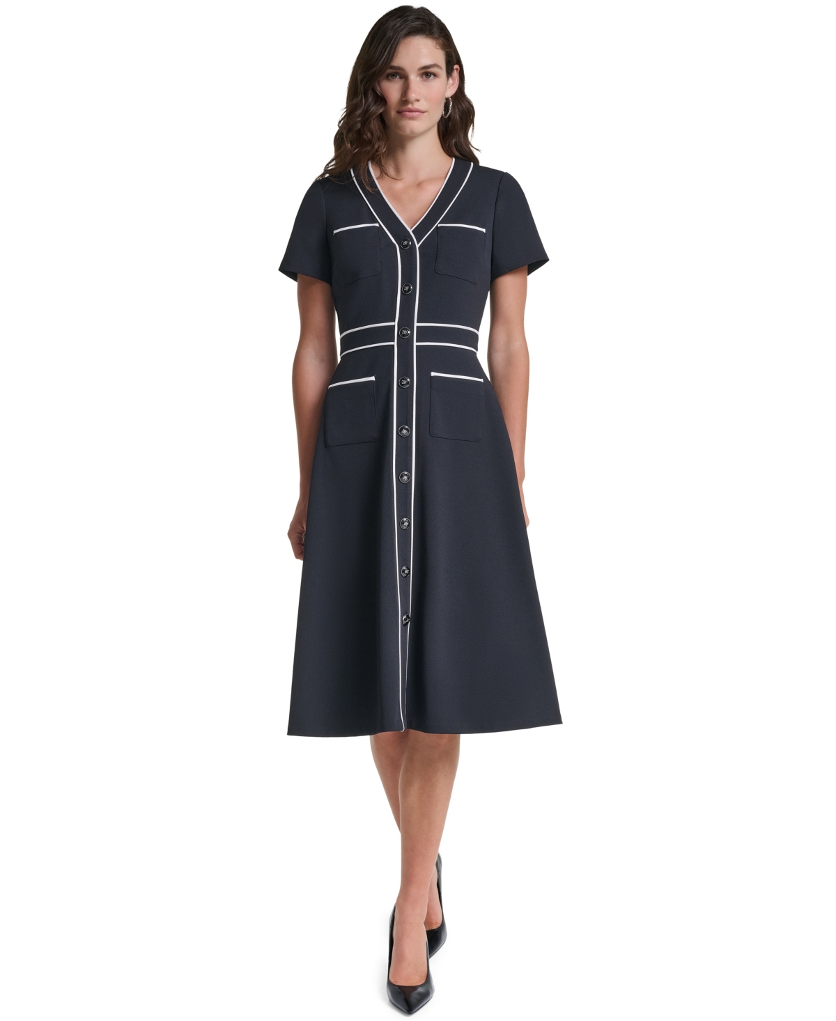 Click here for Karl Lagerfeld Paris Womens Scuba A-Line V-Neck Mi... prices