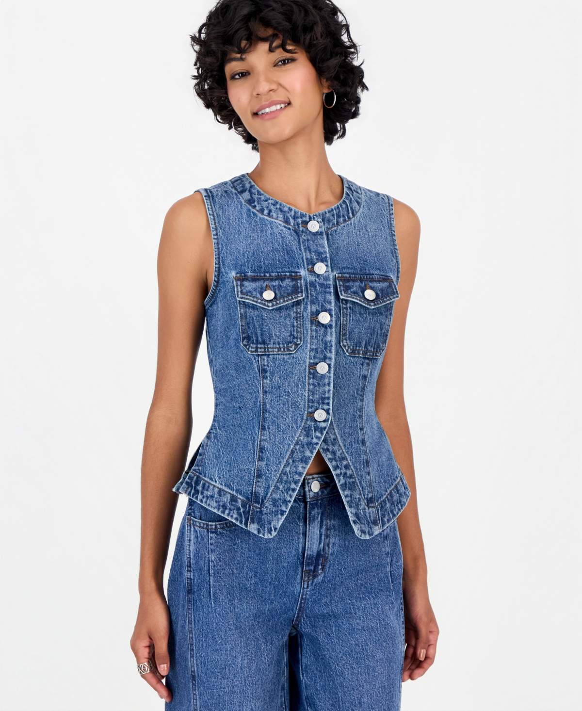 Click here for And Now This Womens Petite Crewneck Denim Vest  Ma... prices
