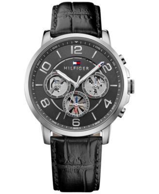 Tommy Hilfiger Men's Sophisticated Sport Black Leather Strap Watch 44mm ...
