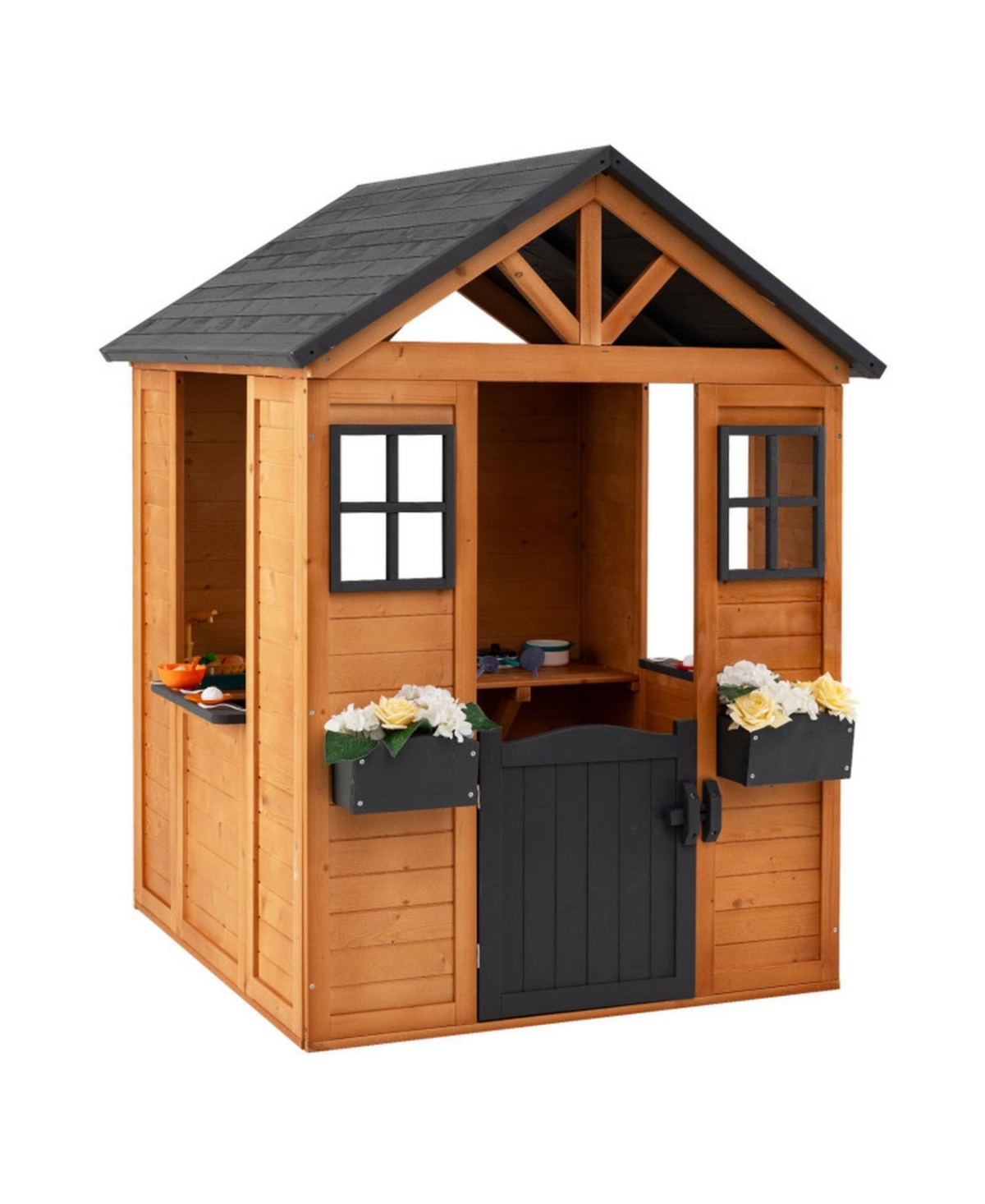 Click here for Hongge Spruce Wood Kids Outdoor Playhouse with Pla... prices