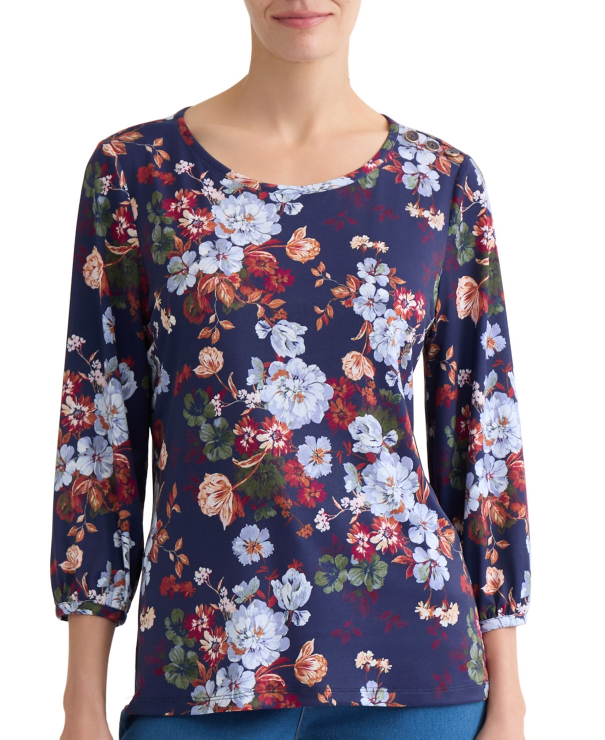 Click here for Jones New York Plus Size Floral 3/4-Sleeve Blouse... prices