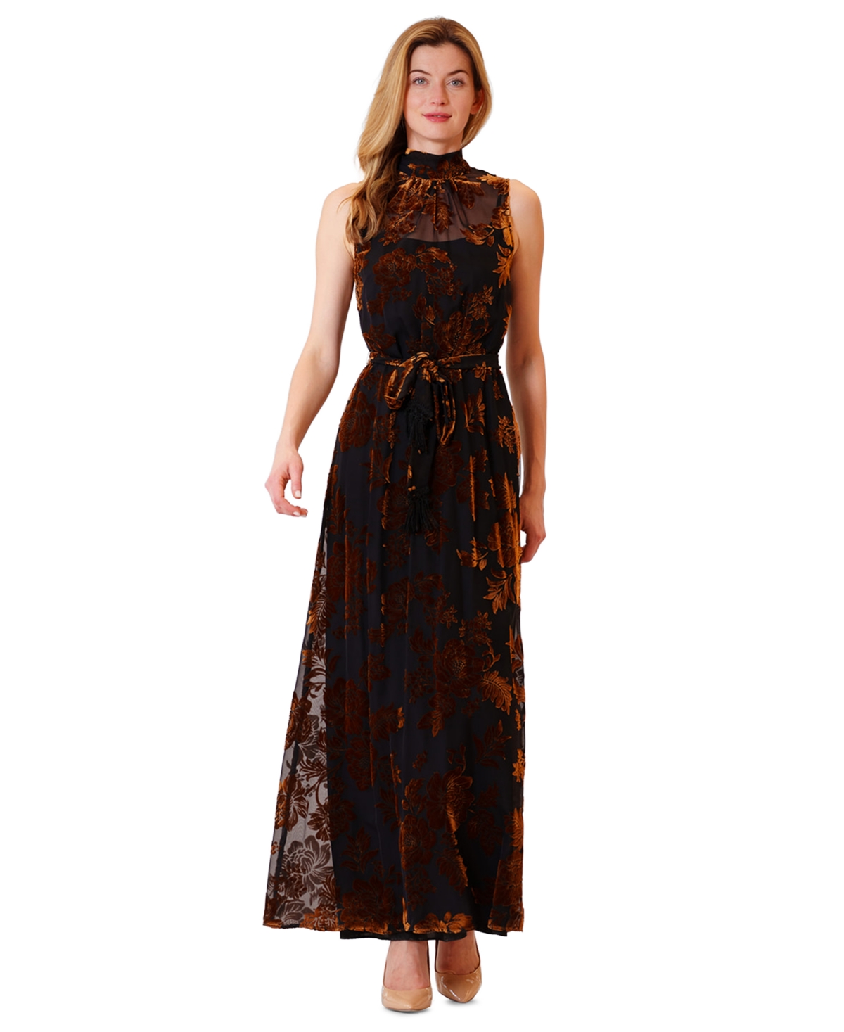 Click here for Julia Jordan Womens Velvet-Print Floral A-Line Dre... prices