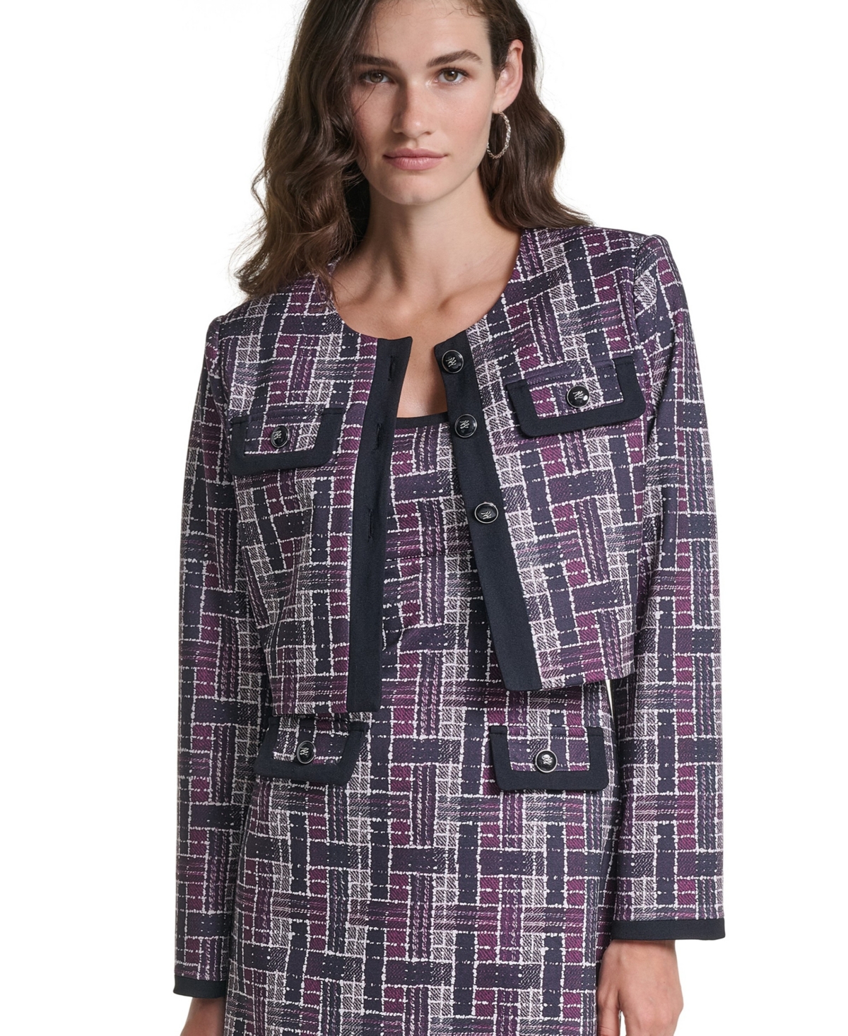 Click here for Karl Lagerfeld Paris Womens Plaid Cropped Ponte Ja... prices