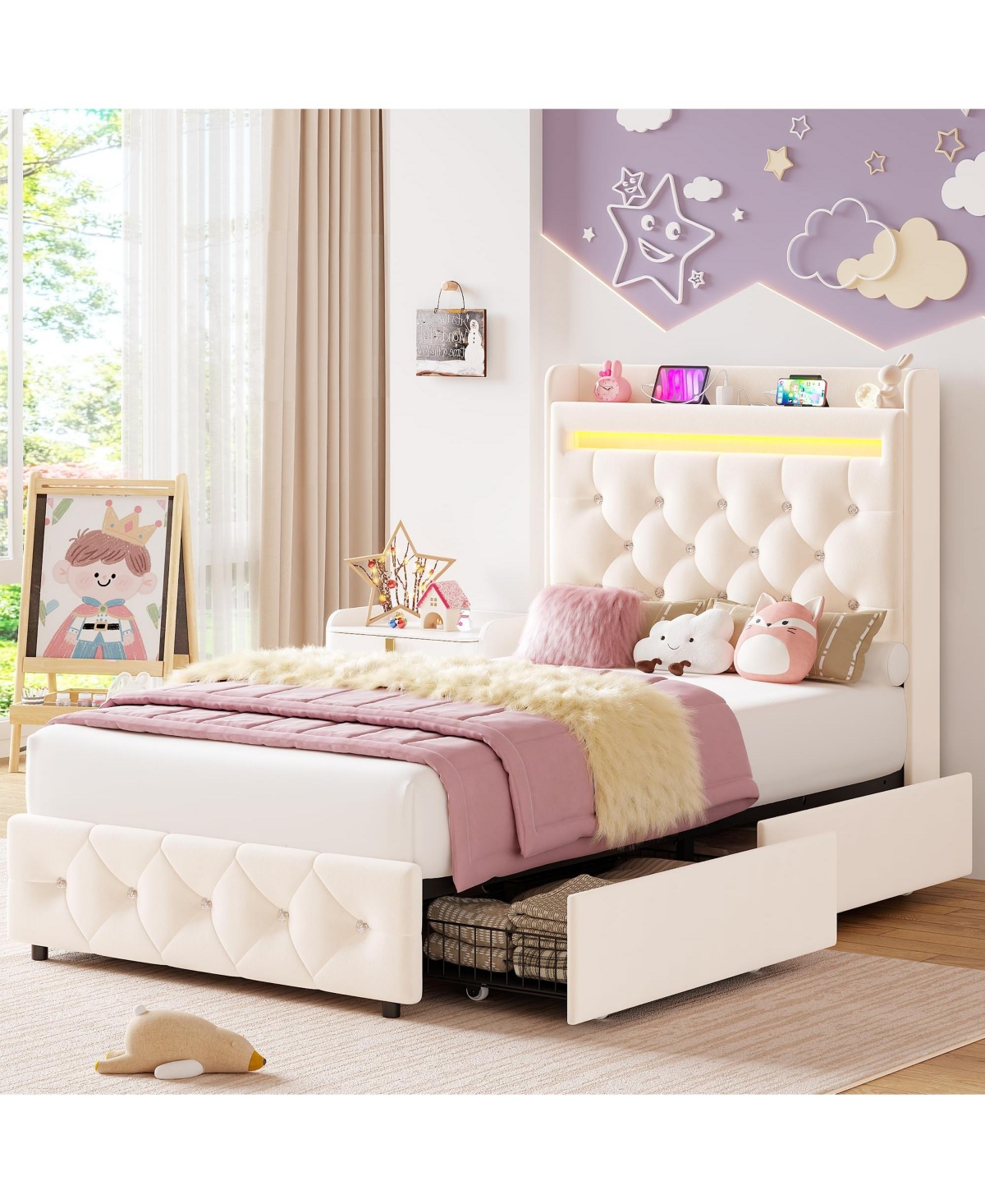 Click here for homfan Upholstered Led Bed Frame  Storage Headboar... prices