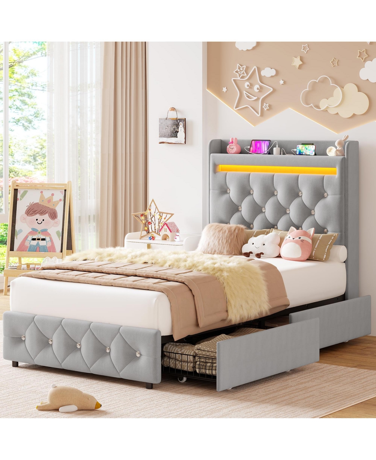 Click here for homfan Upholstered Led Bed Frame  Storage Headboar... prices