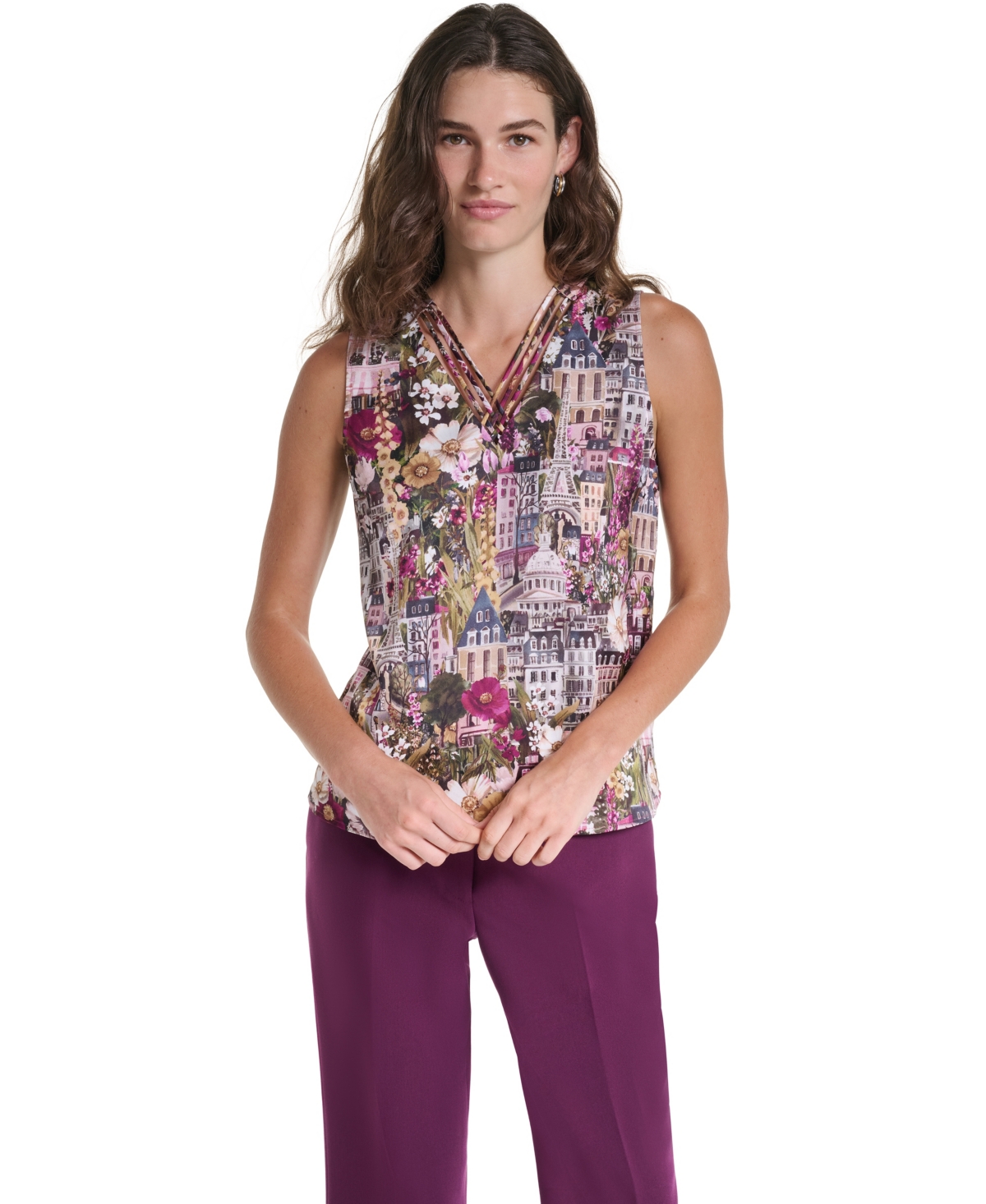 Click here for Karl Lagerfeld Paris Petite Floral V-Neck Sleevele... prices