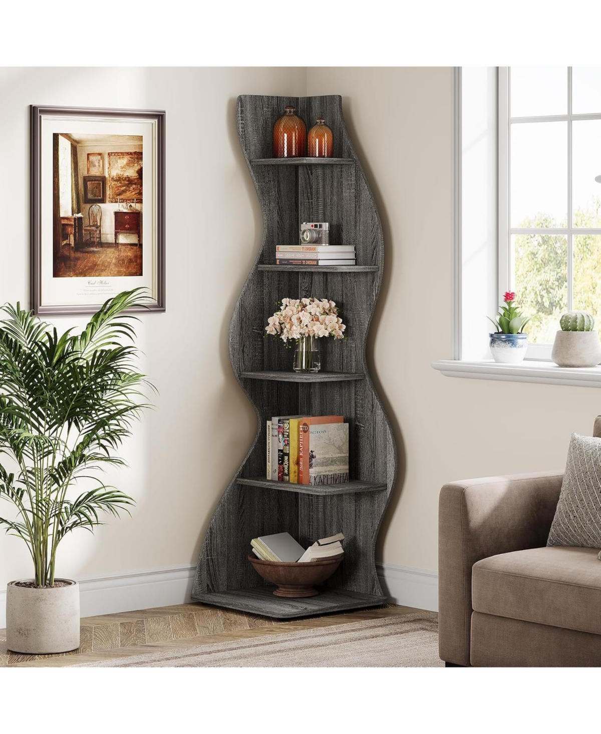 Click here for Tribesigns 5-Tier Wavy Corner Bookshelf with Curve... prices