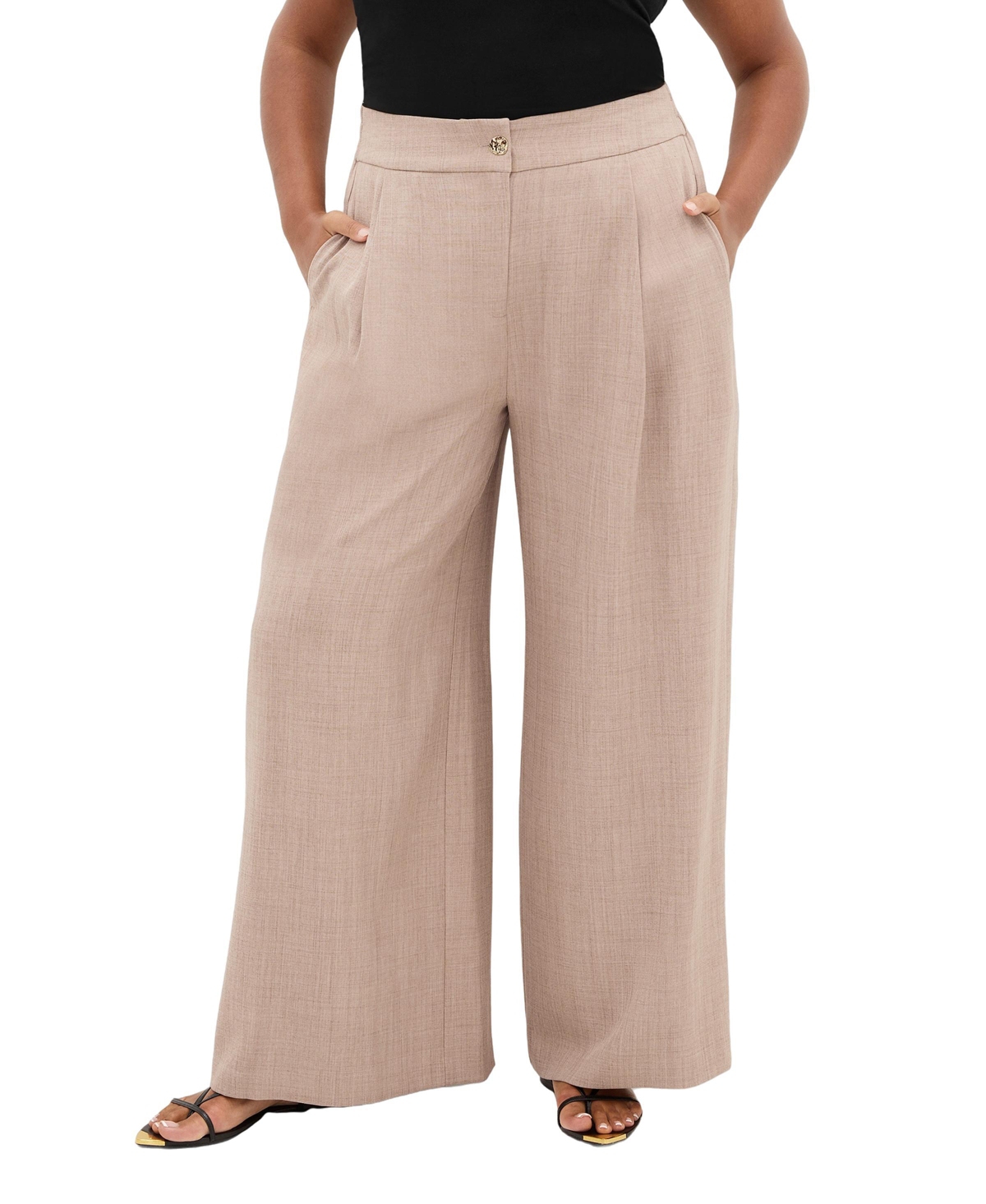 Click here for City Chic Plus Size Luci Wide Leg Pant - Latte prices