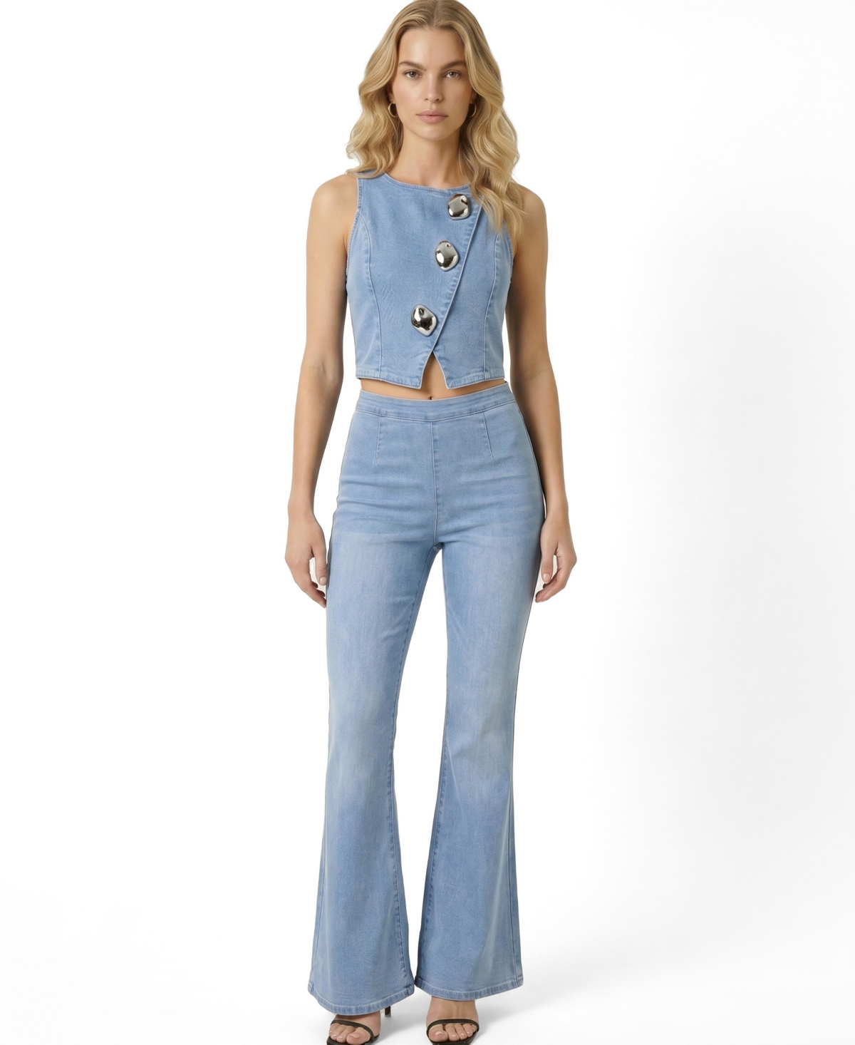 Click here for Modenaire Womens Denim Vest Top And Wide-Leg Pant... prices