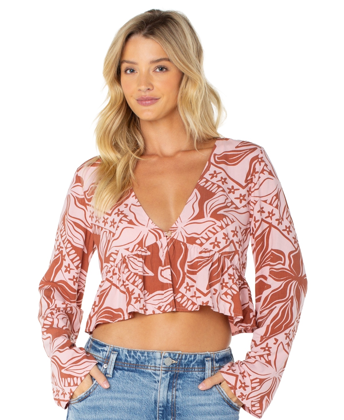 Click here for Roxy Womens Night Sky Long Bell-Sleeve V-Neck Flor... prices