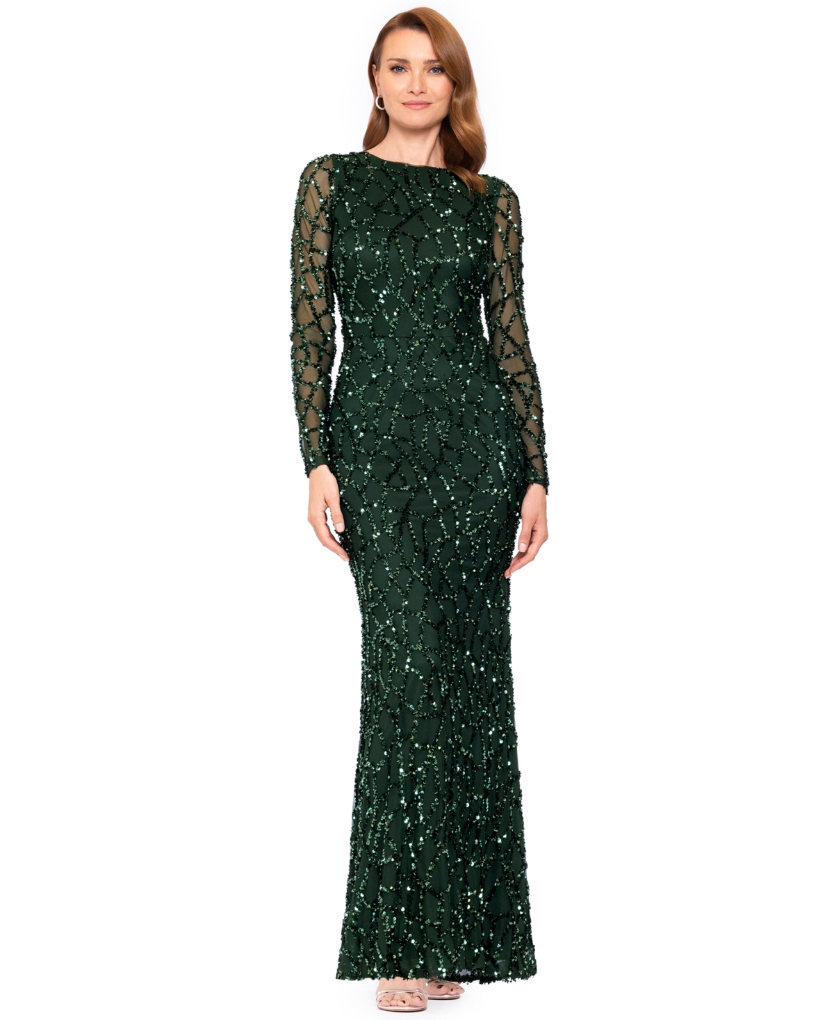 Click here for Betsy & Adam Womens Long-Sleeve Sequin Gown - Hunt... prices