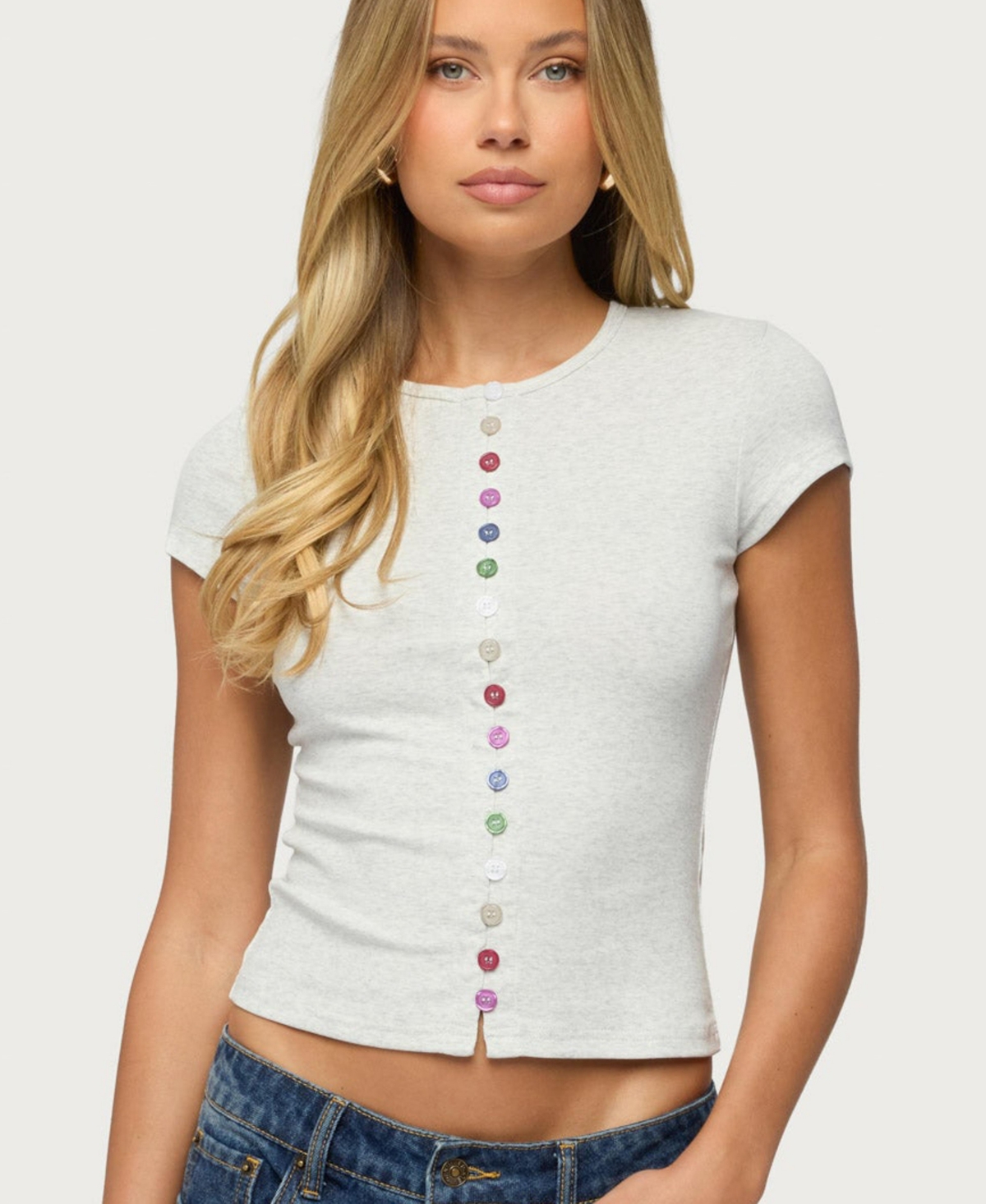 Click here for Edikted Womens Cary Mixed Button Up T Shirt - Gray... prices