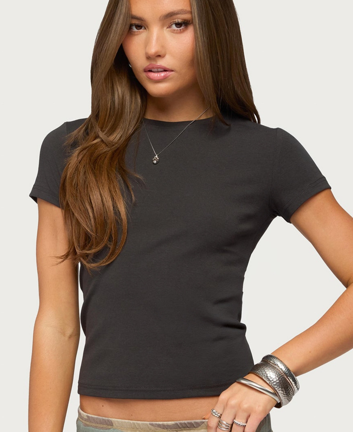 Click here for Edikted Womens Vintage Studded T-Shirt - Dark-gray prices