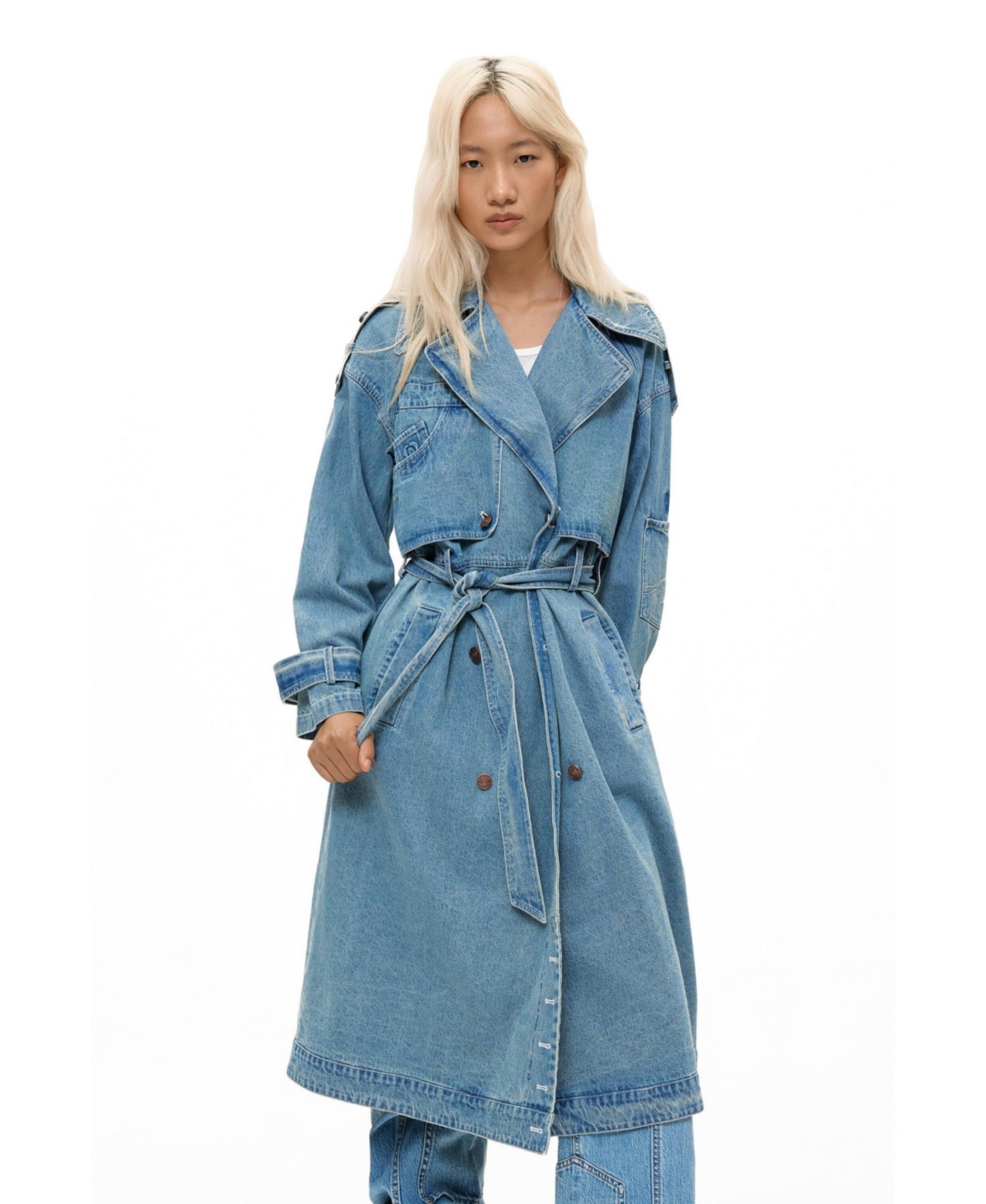 Click here for Desigual Womens Long Denim Trench Coat - Medium bl... prices