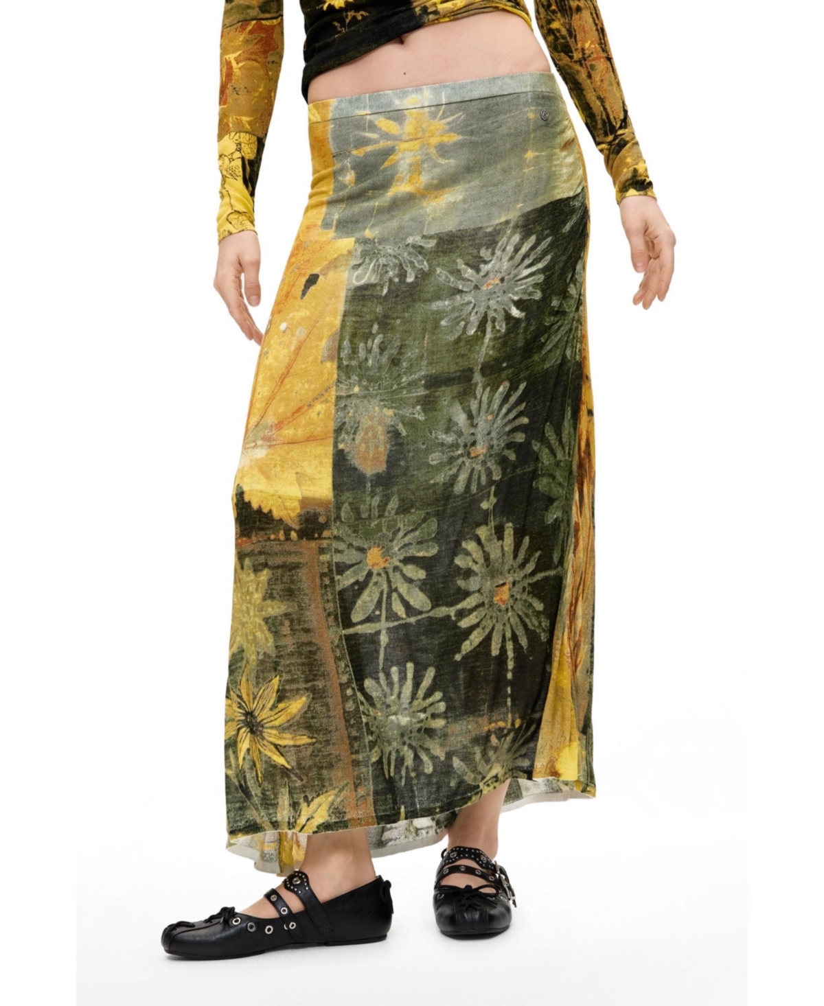 Click here for Desigual Womens Long printed skirt prices