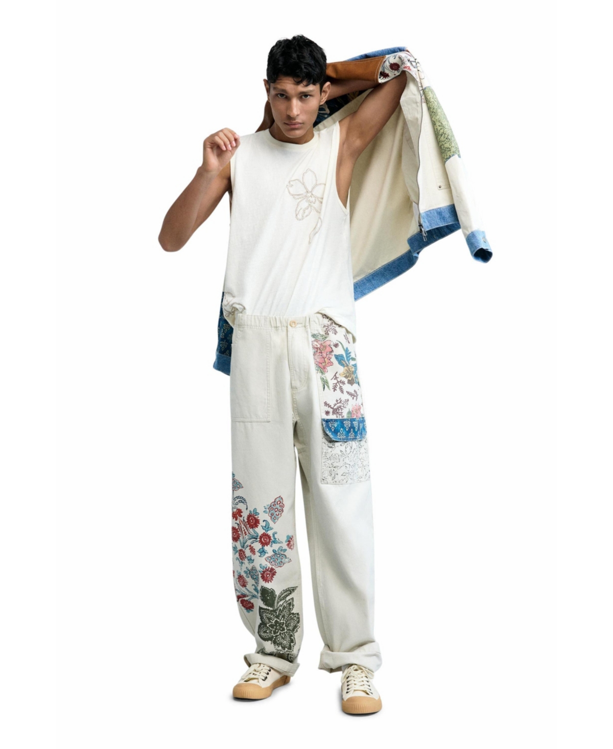 Click here for Desigual Mens Long floral trousers - Off white prices