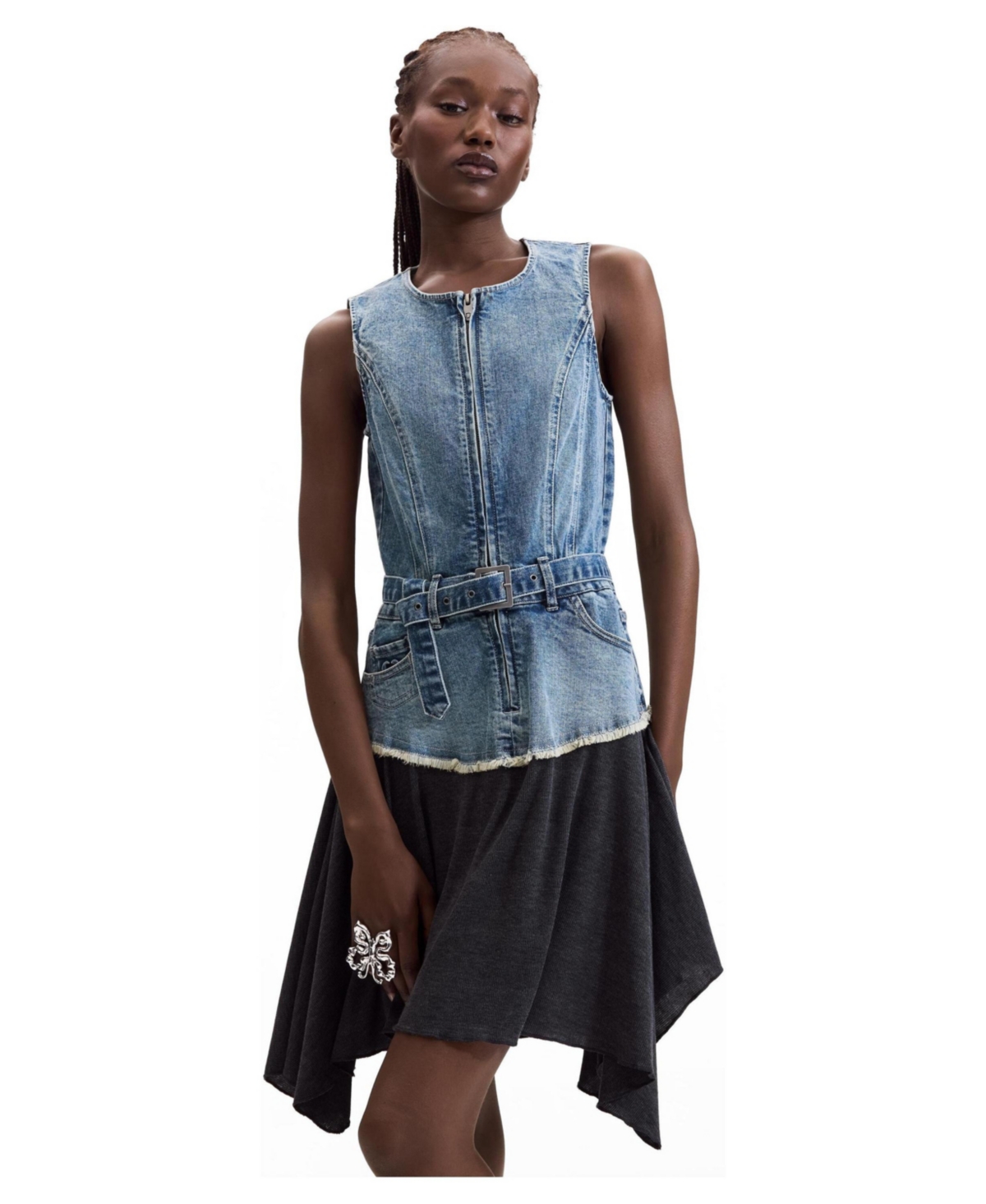 Click here for Desigual Womens Sleeveless Asymmetrical Denim Dres... prices