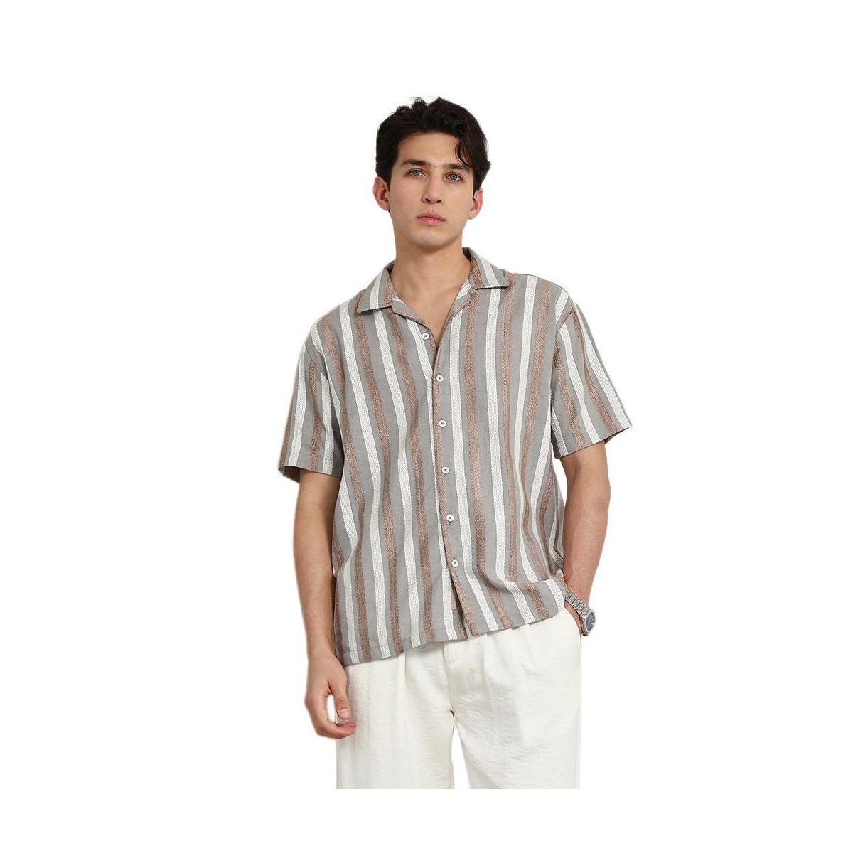 Click here for Campus Sutra Mens Striped Cotton Blend Cuban Colla... prices