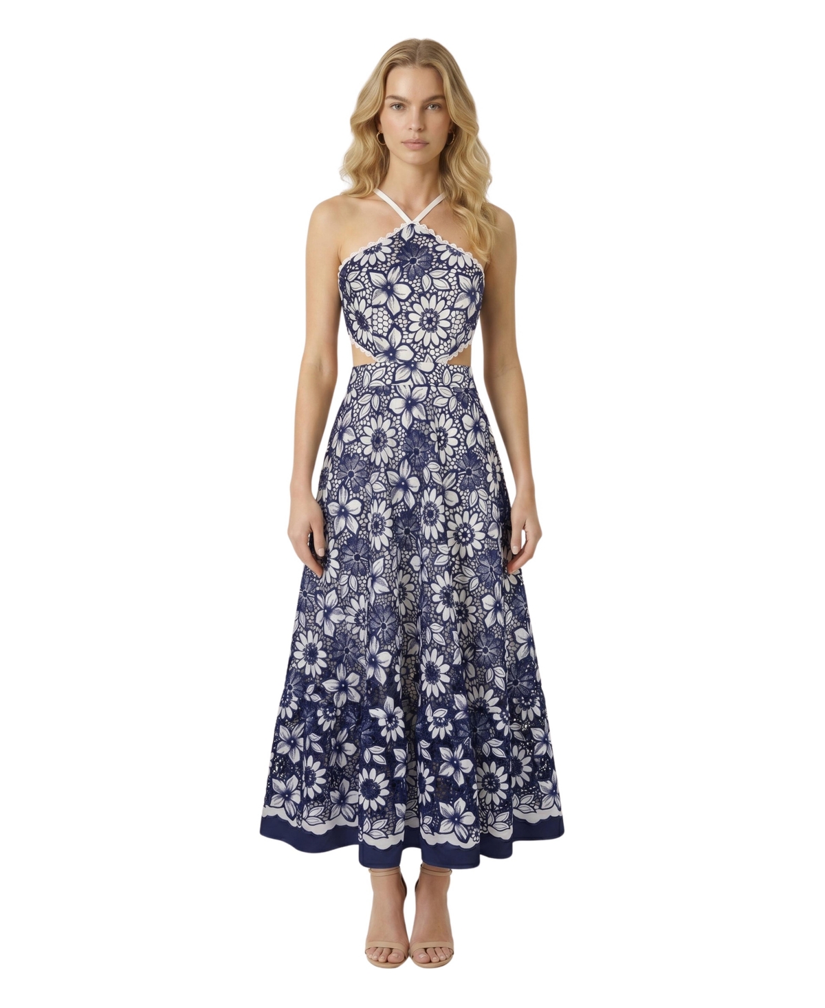 Click here for Modenaire Womens Embroidered Floral Halter Midi Dr... prices