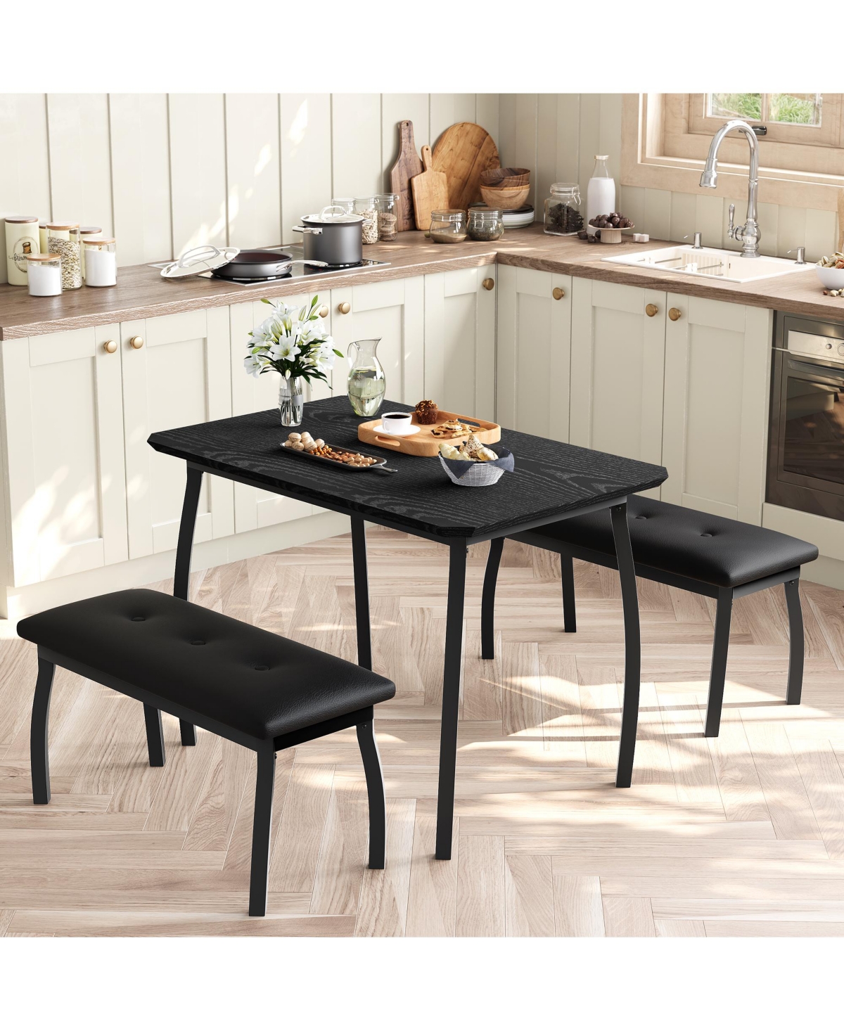 Click here for homfan 3-Piece Dining Set for 4  Cut-Angle Tableto... prices