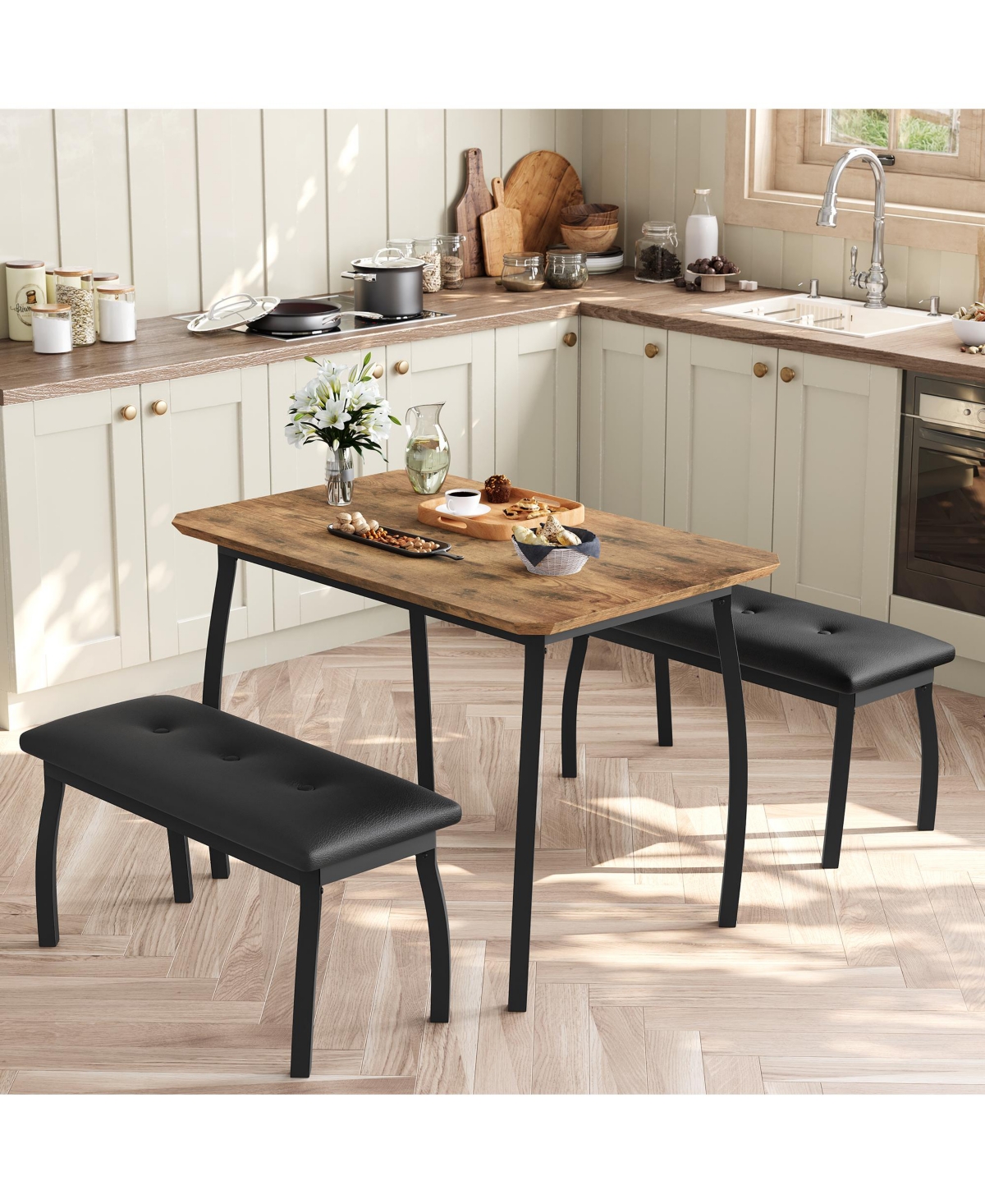 Click here for homfan 3-Piece Dining Set for 4  Cut-Angle Tableto... prices