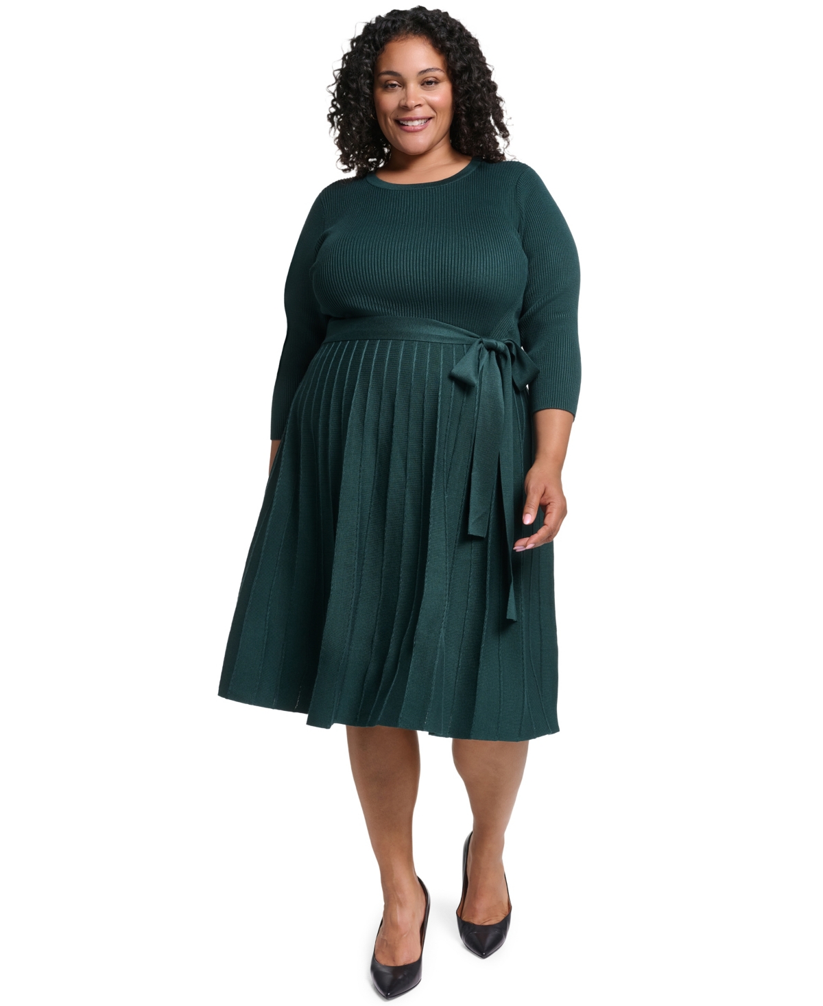 Click here for Eliza J Plus Size Fit & Flare Ribbed-Knit Midi Dre... prices