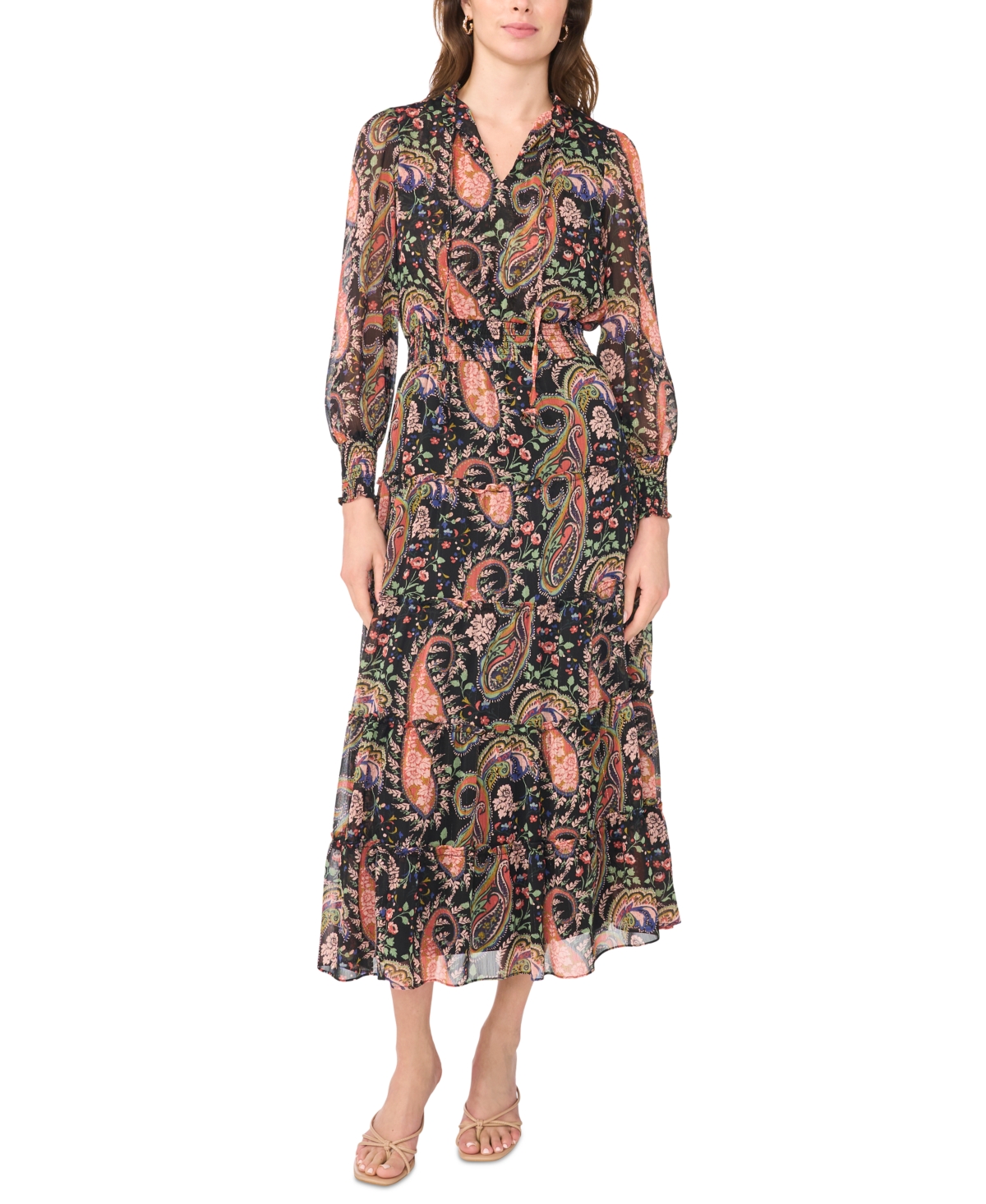 Click here for Msk Womens Long-Sleeve Mock-Neck Tiered Maxi Dress... prices