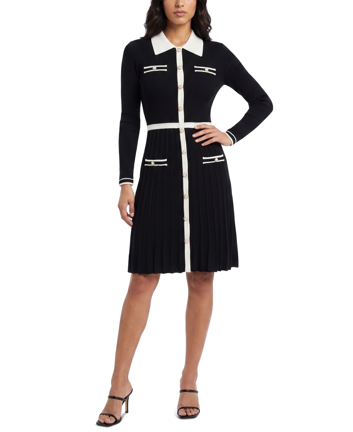 Click here for Taylor Petite Button Fit Colorblock Sweater Long-S... prices