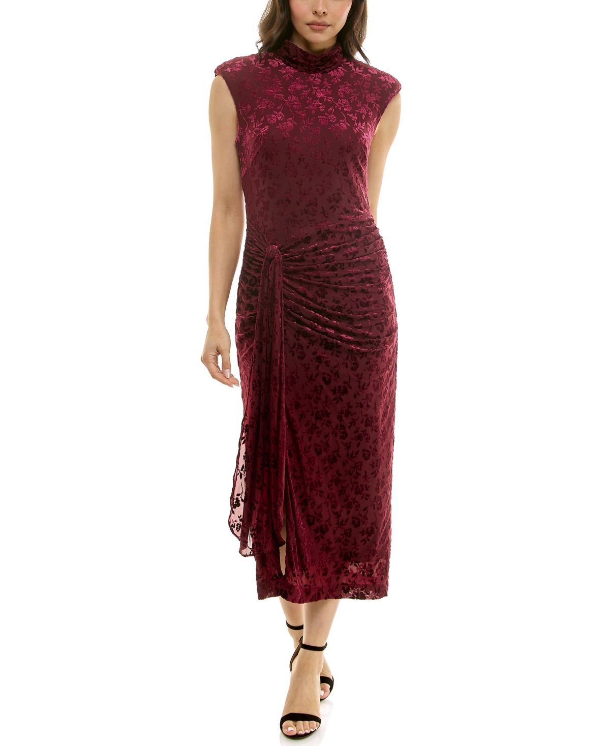 Click here for Taylor Petite Burnout Velvet Mock Neck Midi Dress... prices