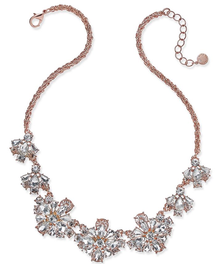 Charter Club Rose Gold-Tone Floral Crystal Necklace, Created for Macy's ...