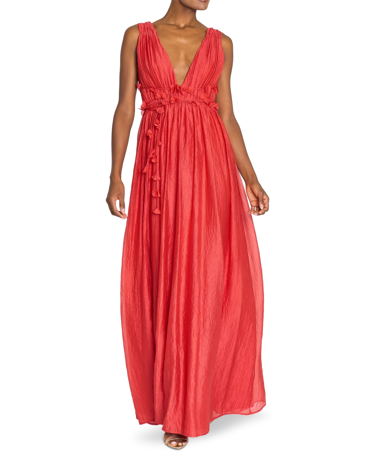 Click here for Marchesa Notte Womens V-Neck Long Gown with 3D Flo... prices
