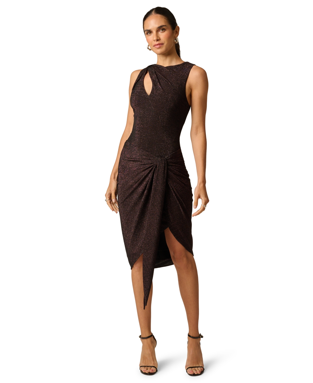Click here for Adrianna Womens Metallic-Knit Draped-Skirt Mini Dr... prices