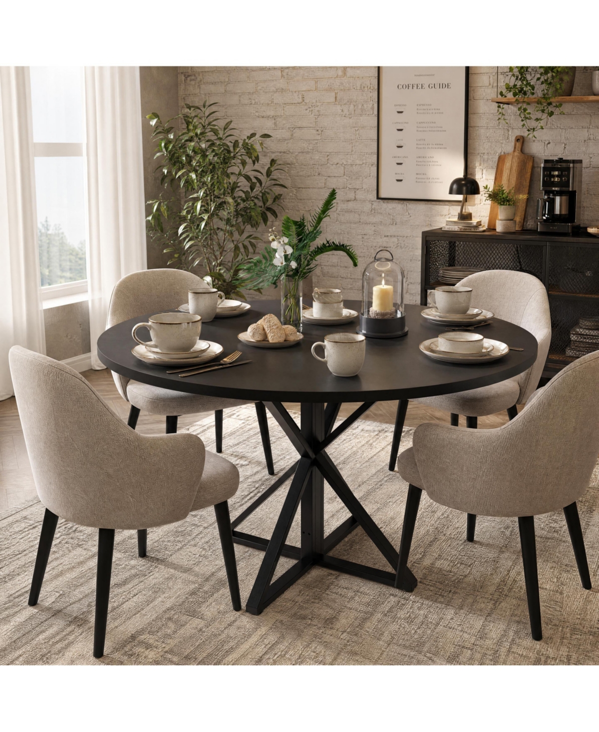 Click here for 47 Inch Round Wood Dining Table  K-Shaped Carbon S... prices