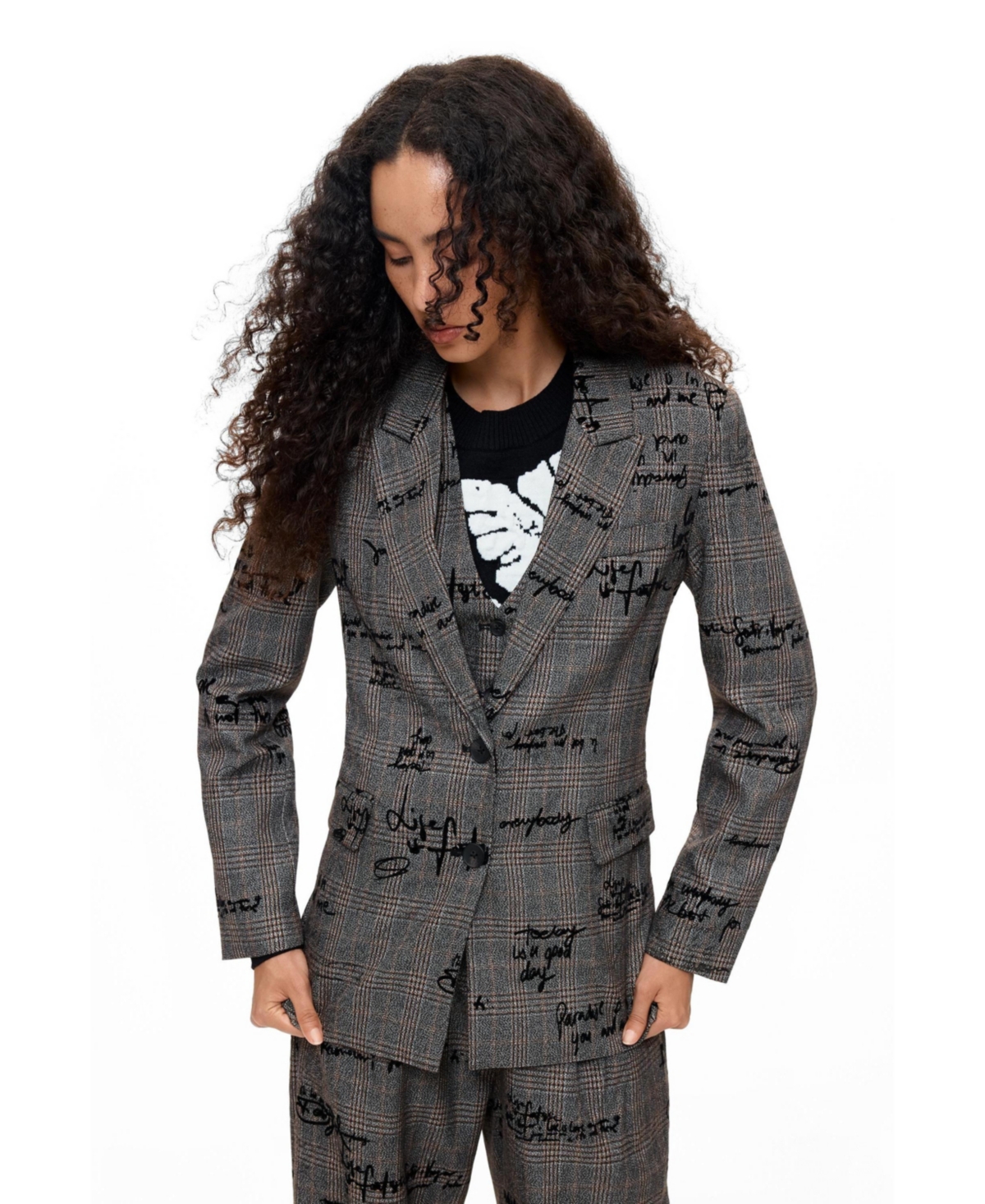 Click here for Desigual Womens Checkered blazer lettering - Dark... prices