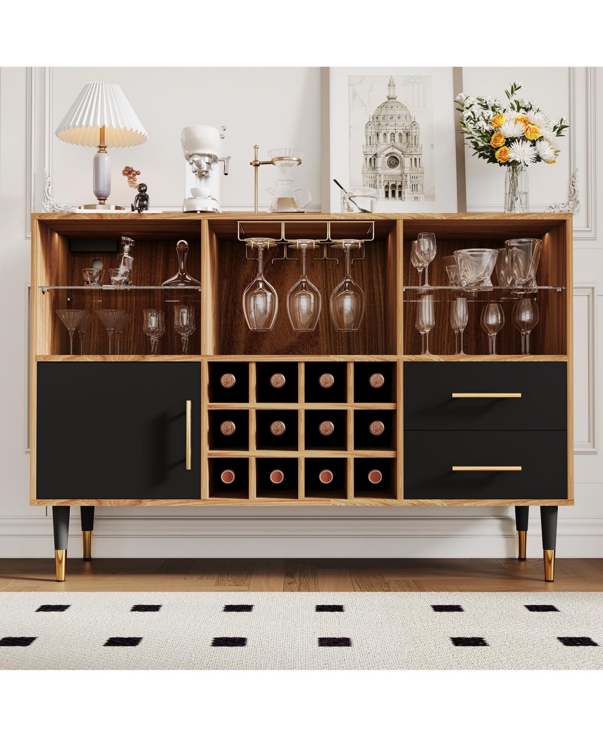 Click here for 47.2 Wood Color Wine Bar Cabinet with Led Lights... prices