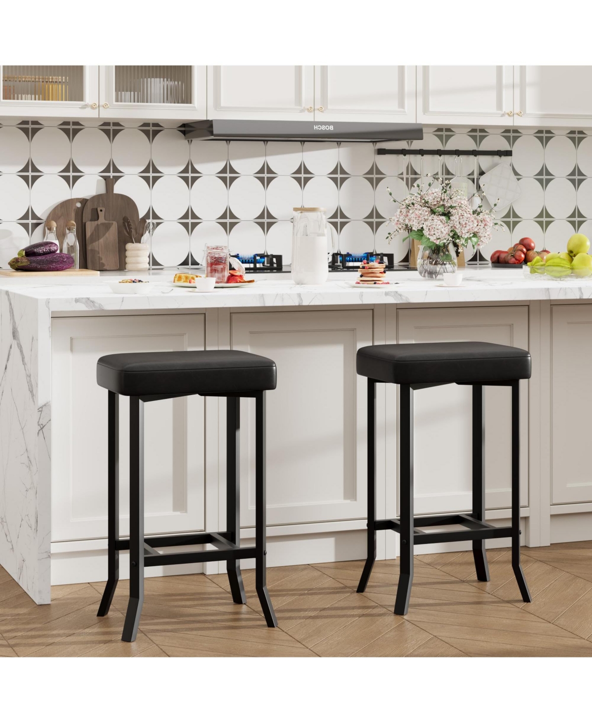 Click here for Counter Height Bar Stools Set of 2  Modern Faux Le... prices