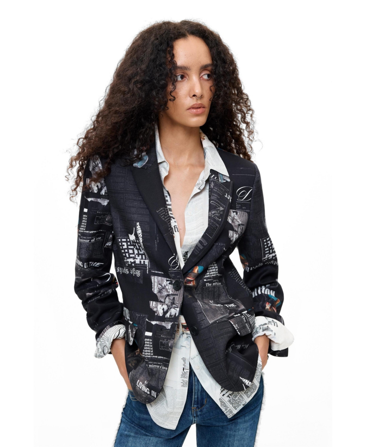 Click here for Desigual Womens Patchwork Printed Blazer - Black prices
