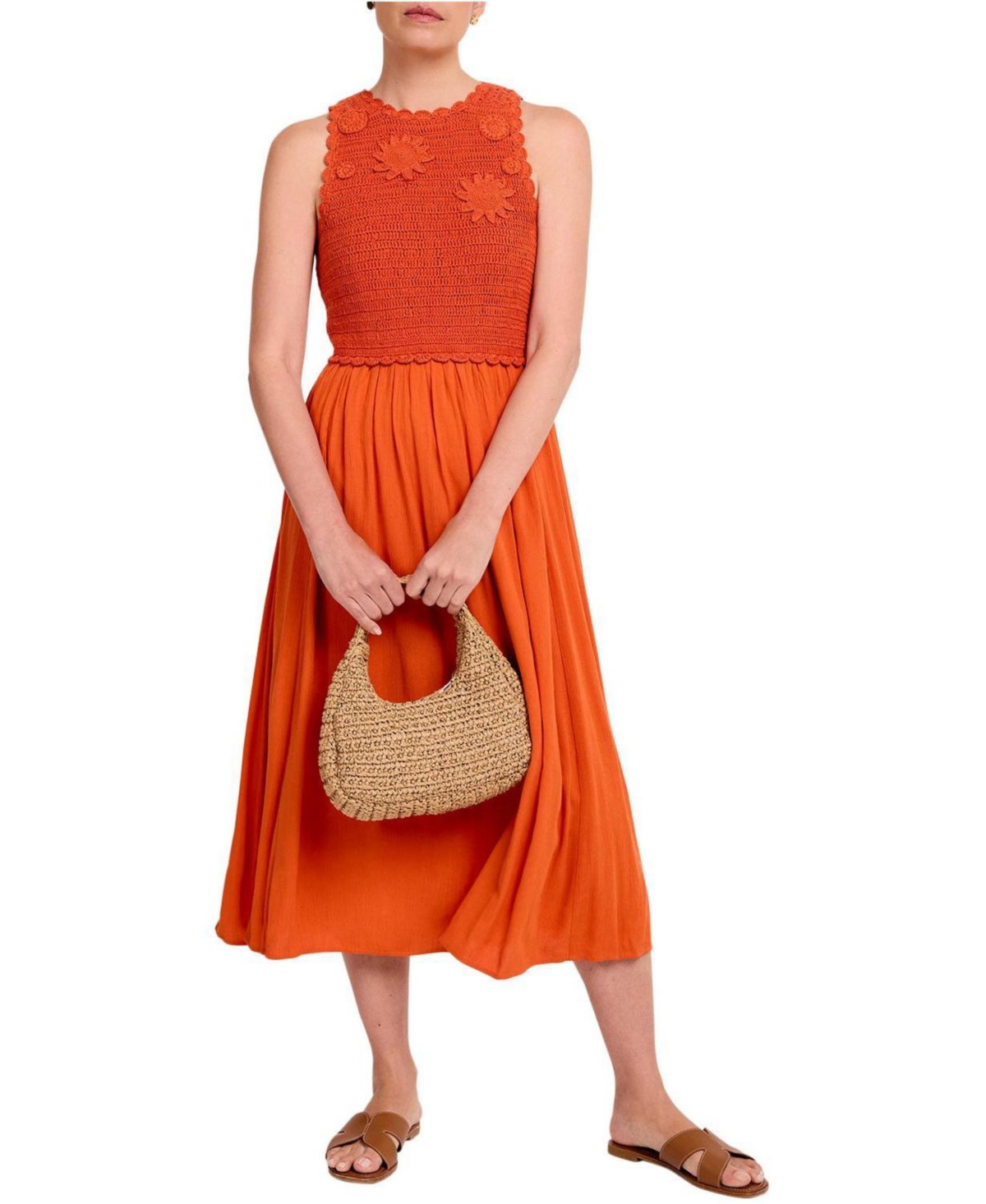 Click here for Mint Velvet Womens Crochet Bodice Midi Dress - Ora... prices