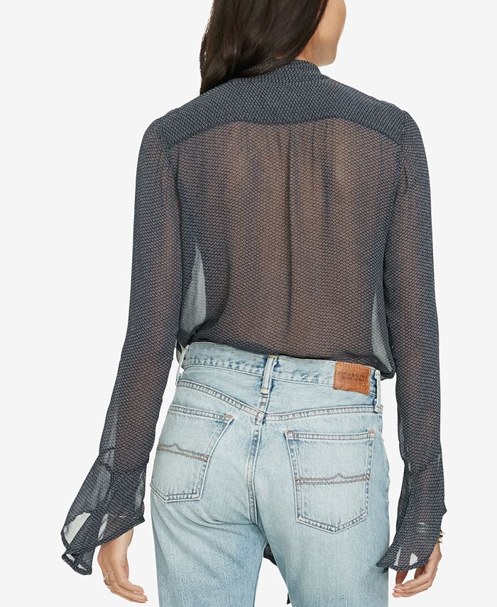 Denim & Supply Ralph Lauren Diamond-Print Tie-Neck Blouse - Macy's