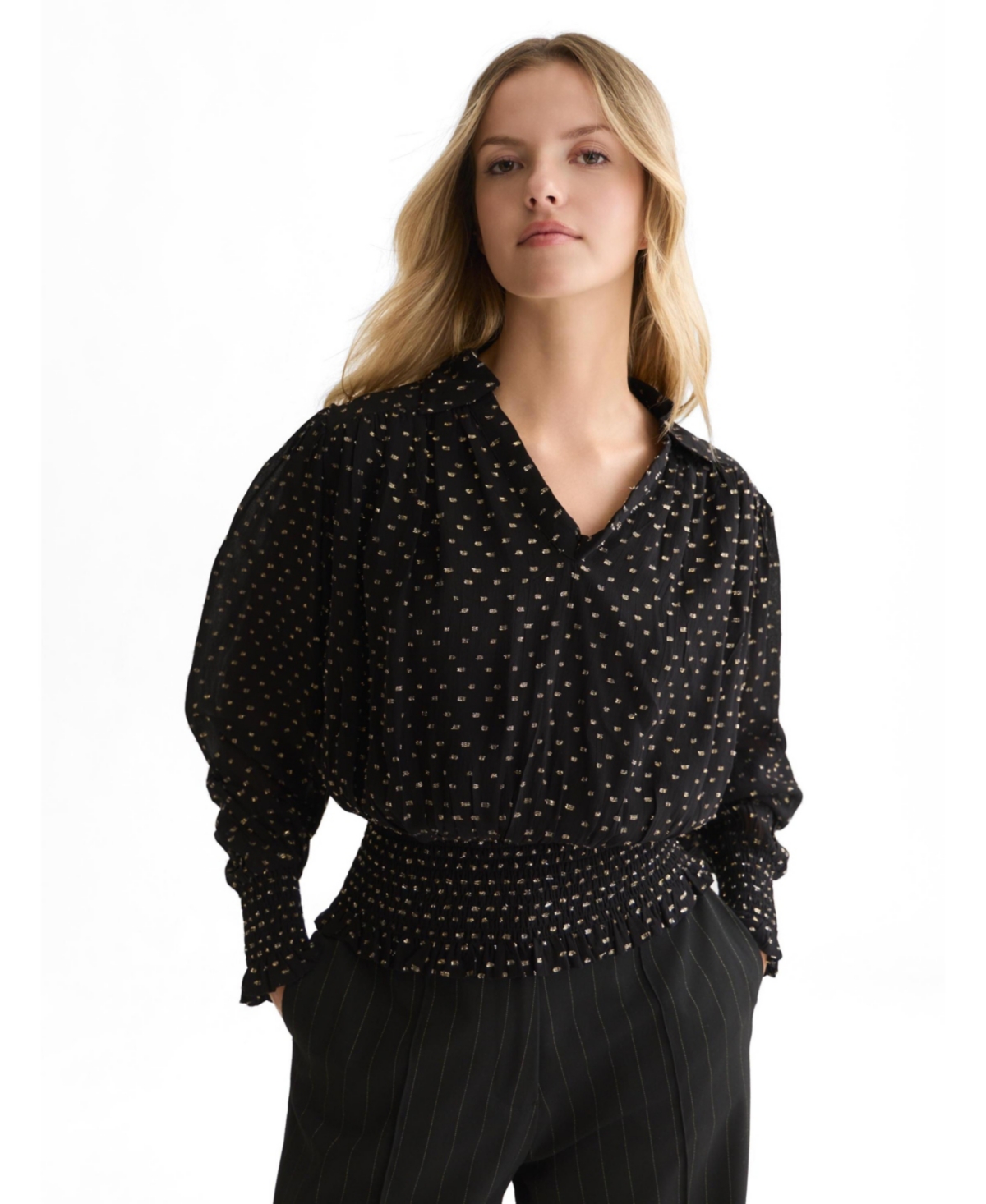 Click here for Scotch & Soda Womens Fil Coupe Smocked V-Neck Top... prices