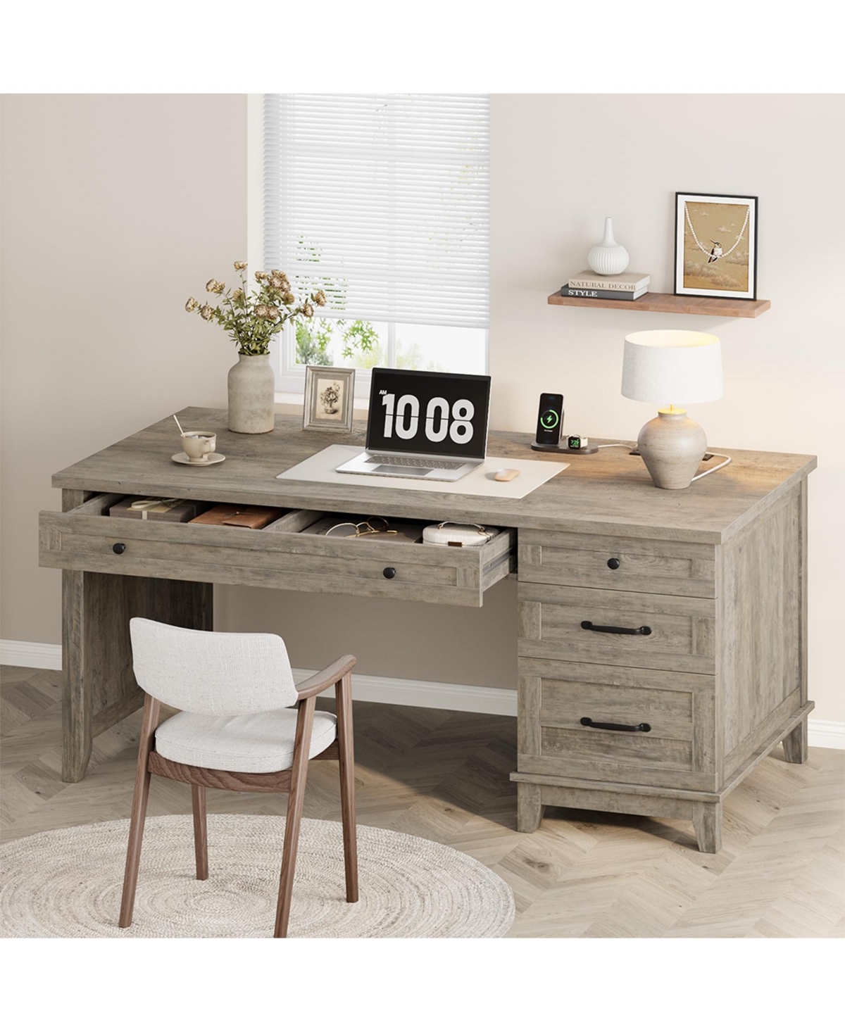 Click here for homfan Farmhouse Wood Home Office Desk with Drawer... prices
