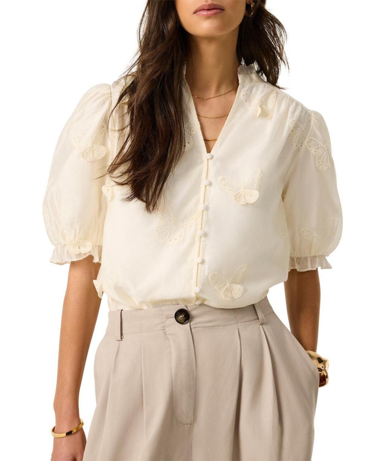 Click here for Mint Velvet Womens Butterfly Detail Blouse - White prices
