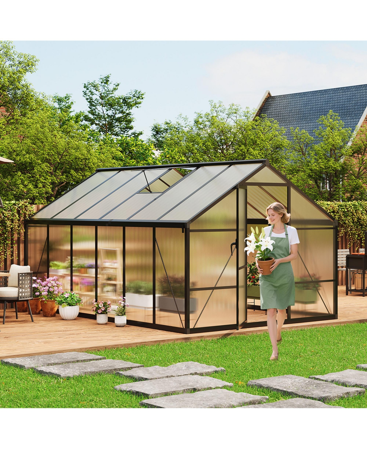 Click here for 8 x 12/8 x 10 Ft Walk-In Greenhouse with Single Do... prices