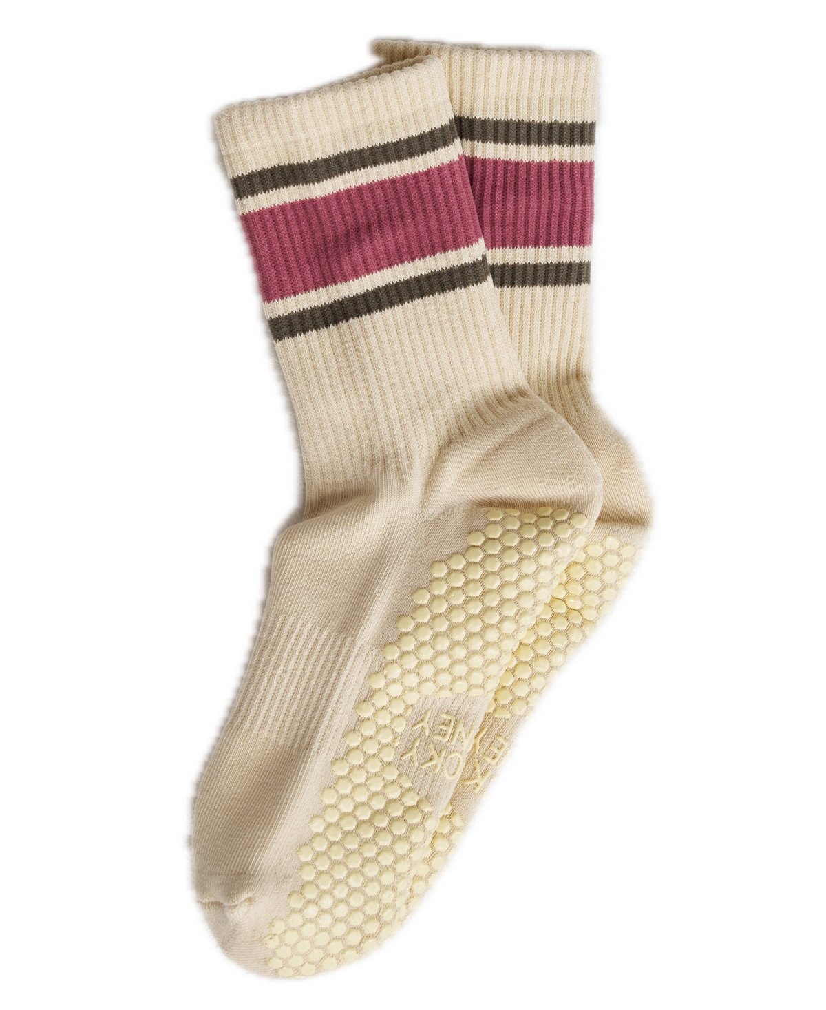 Click here for Luckey Honey Womens Crew Stripe Grip Socks - Off-w... prices