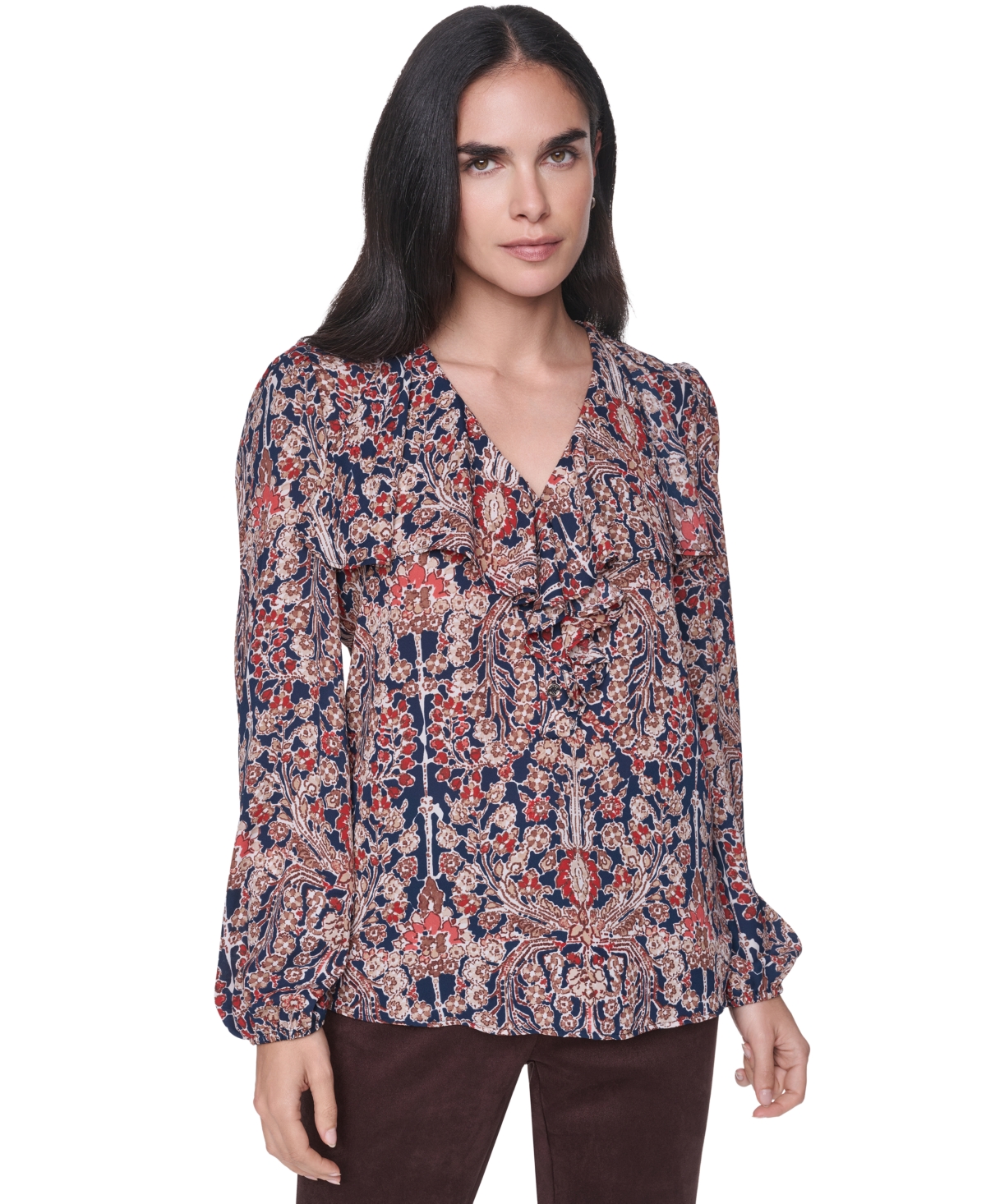 Click here for Tommy Hilfiger Womens Long-Sleeve Floral-Print Ruf... prices