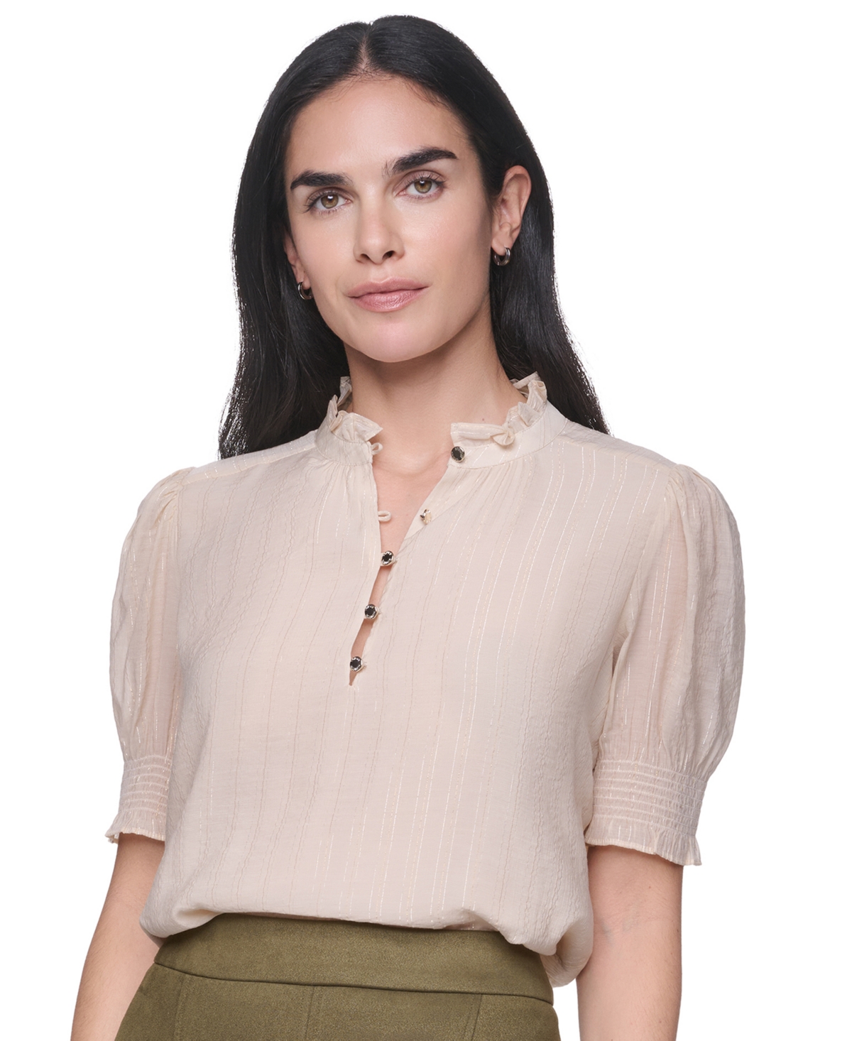 Click here for Tommy Hilfiger Womens Mock Neck Short-Sleeve Ruffl... prices
